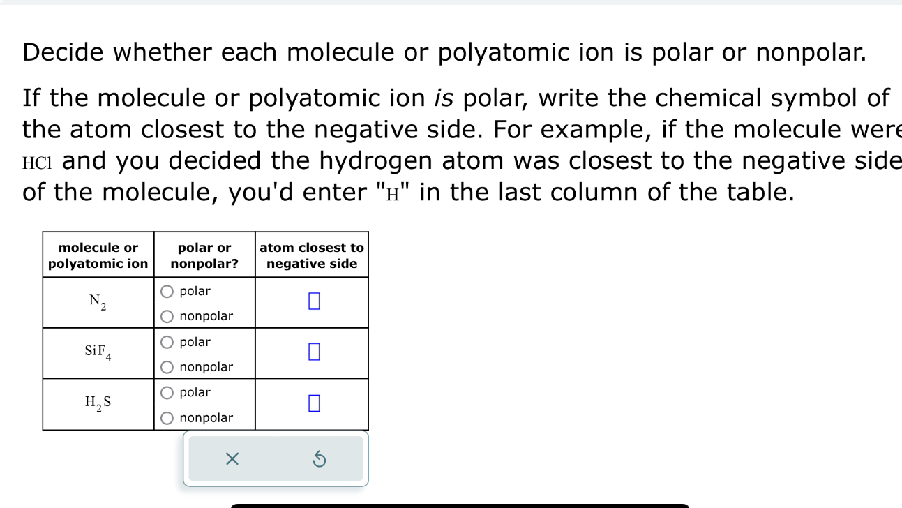 Solved Decide whether each molecule or polyatomic ion is | Chegg.com