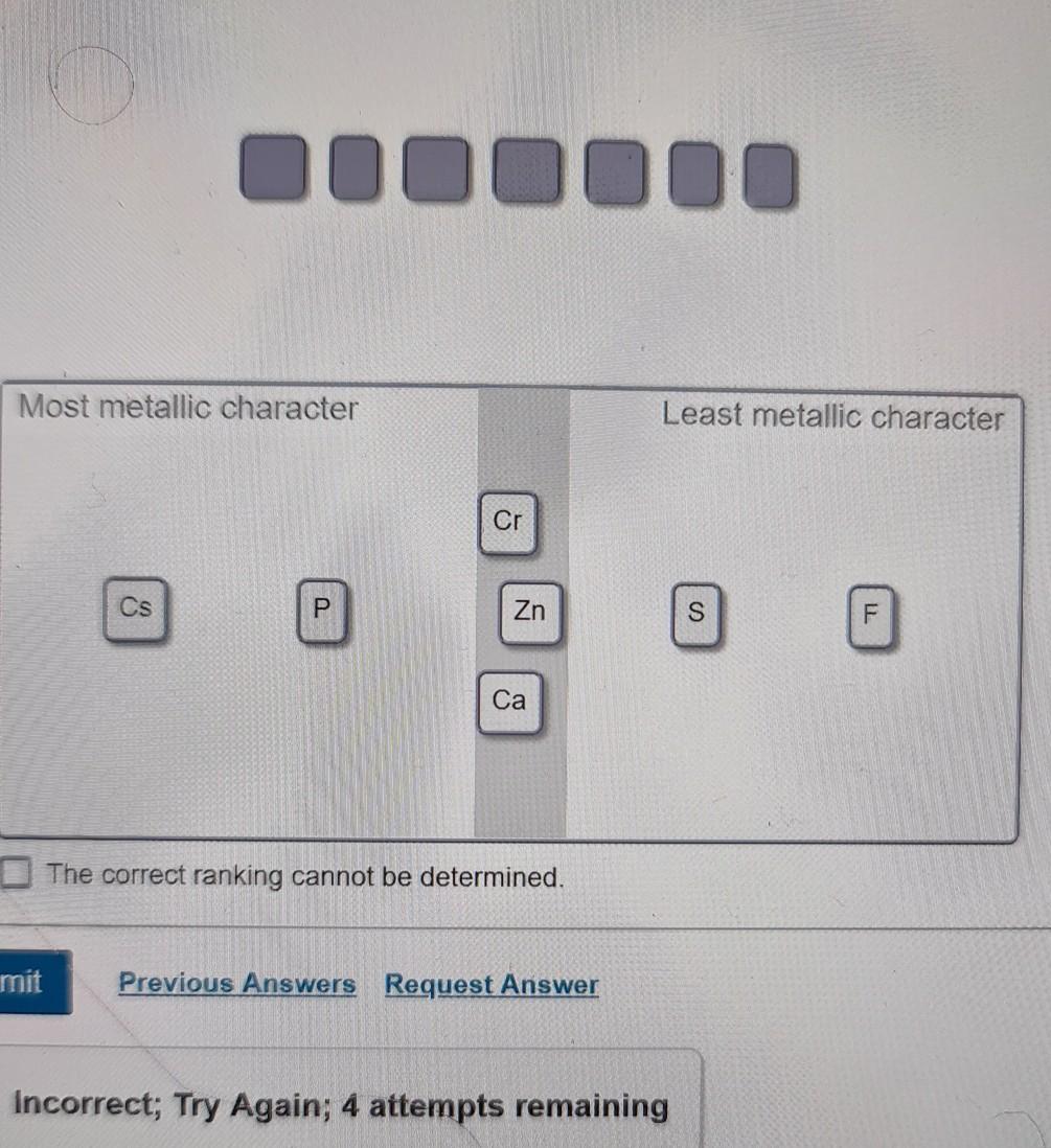 Solved 0100010 Most metallic character Least metallic | Chegg.com