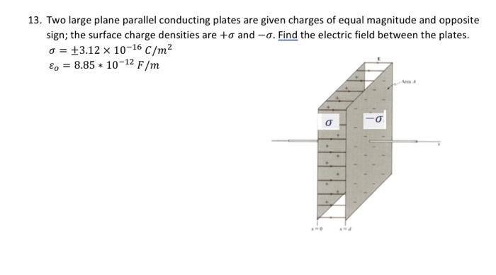 Solved 13. Two large plane parallel conducting plates are | Chegg.com