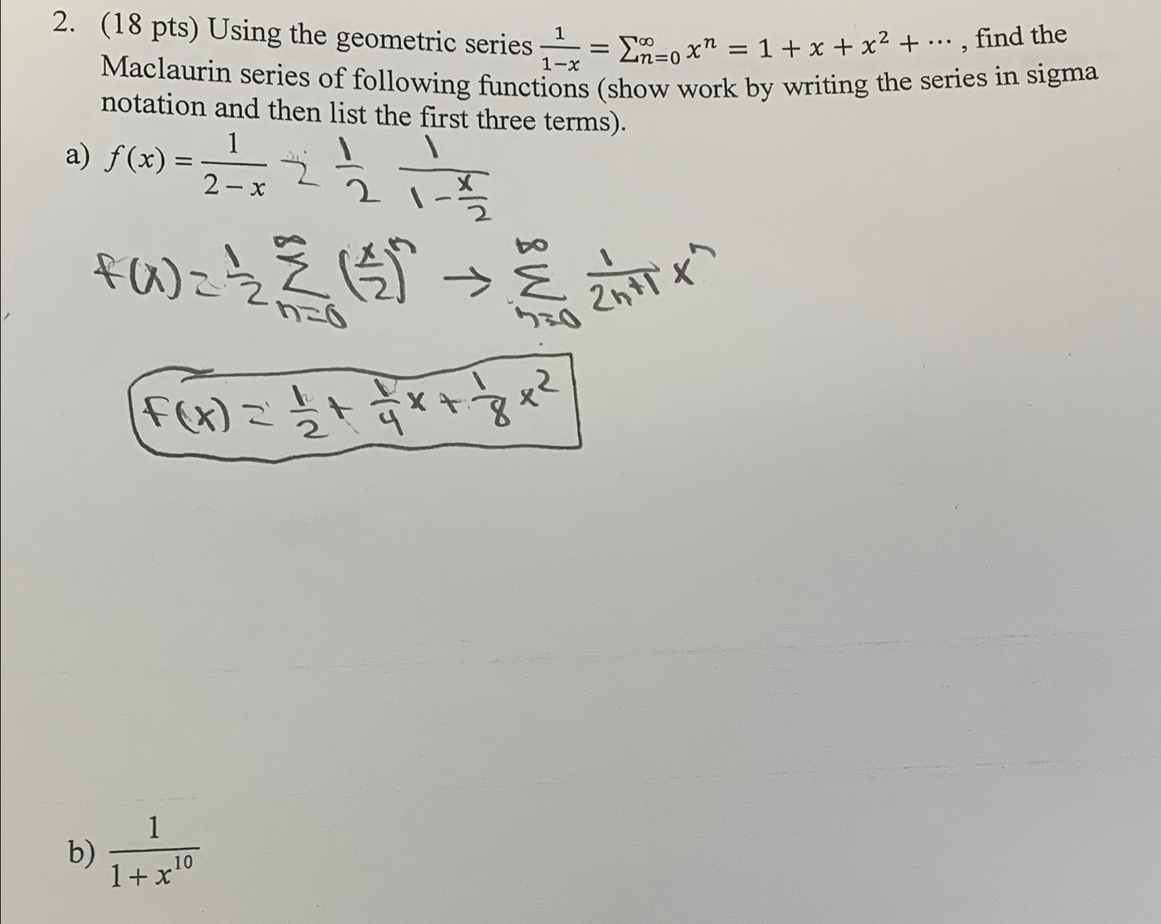 Solved (18 ﻿pts) ﻿Using the geometric series | Chegg.com