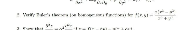 Solved 2. Verify Euler's theorem (on homogeneous functions) | Chegg.com