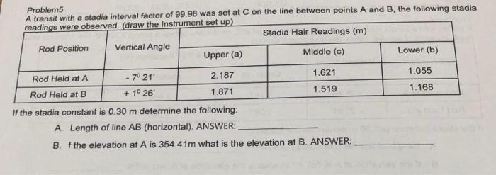 Solved Problem5 A transit with a stadia interval factor of | Chegg.com