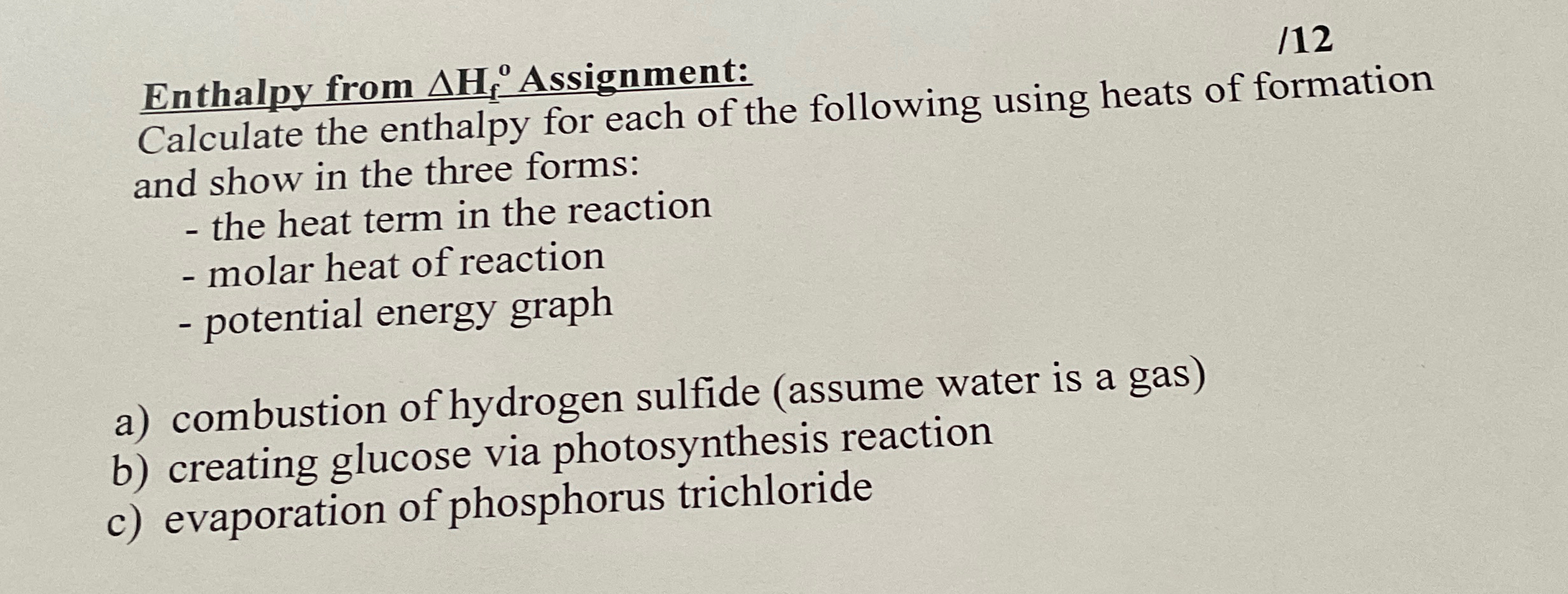Solved Enthalpy from ΔHf° ﻿Assignment:?12Calculate the | Chegg.com