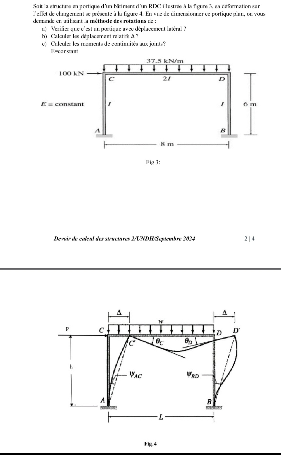 Solved Soit la structure en portique d'un bâtiment d'un RDC | Chegg.com