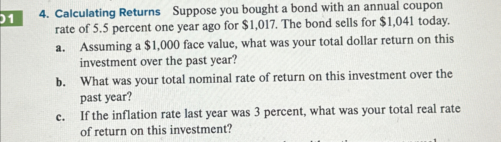 Solved Calculating Returns Suppose you bought a bond with an | Chegg.com
