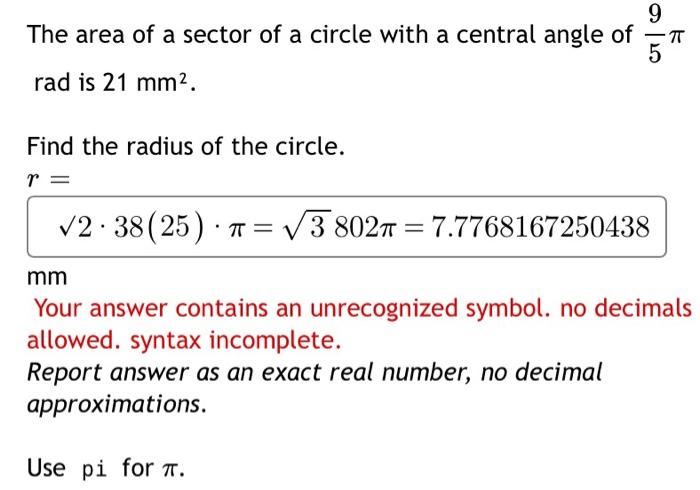 Solved The area of a sector of a circle with a central angle | Chegg.com