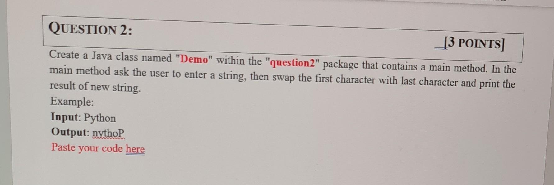 Solved Create a Java class named "Demo" within the | Chegg.com