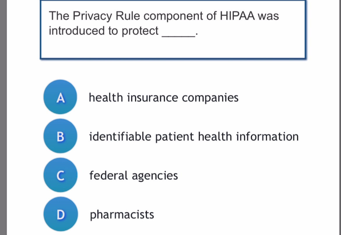 Solved The Privacy Rule component of HIPAA was introduced to | Chegg.com