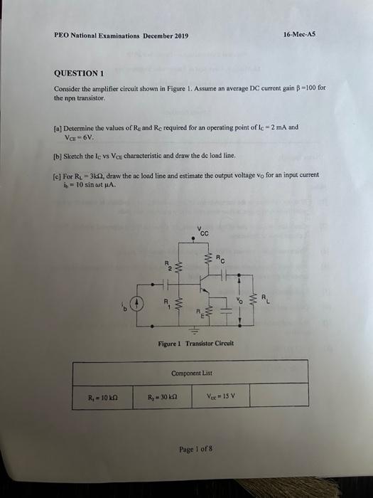 Solved PEO National Examinations December 2019 16-Mec-AS | Chegg.com