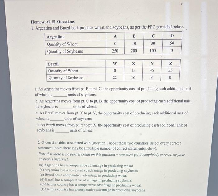 Solved Homework \#1 Questions 1. Argentina and Brazil both | Chegg.com