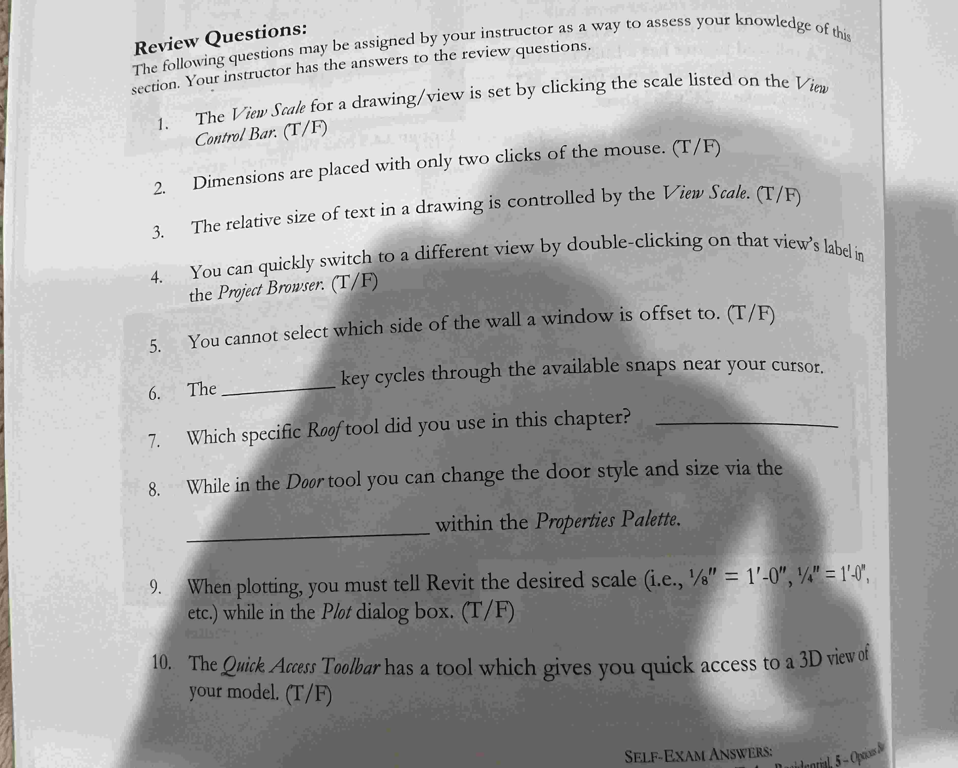 Solved Review Questions: RevitThe following questions may be | Chegg.com