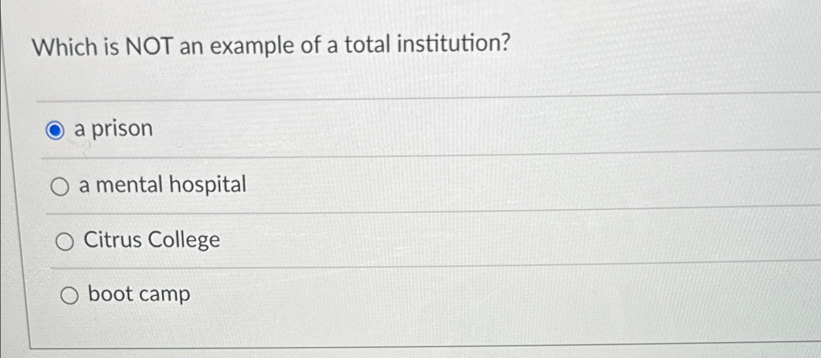 Solved Which is NOT an example of a total institution?a | Chegg.com