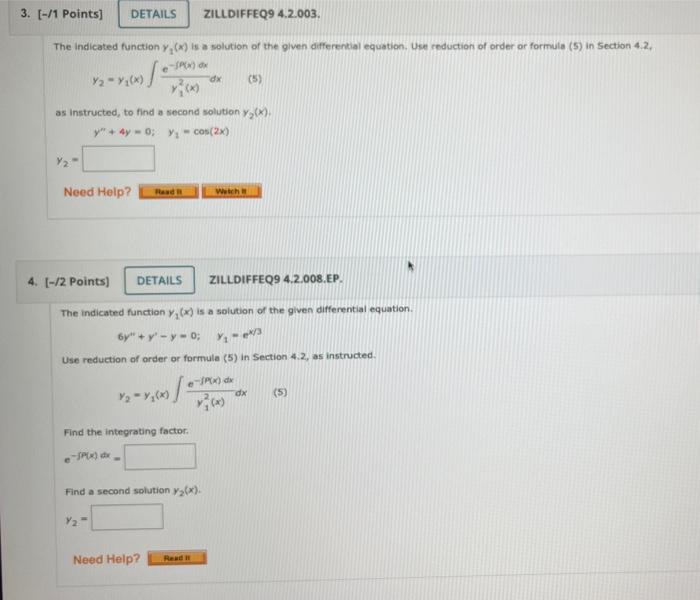 Solved The indicated function y2(x) is a solution of the | Chegg.com