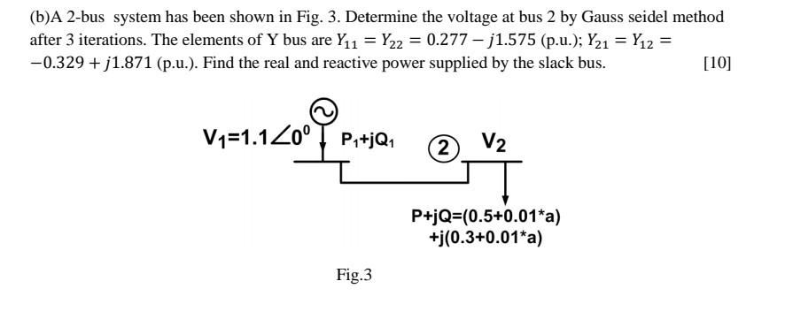 Solved (b)A 2-bus system has been shown in Fig. 3. Determine | Chegg.com