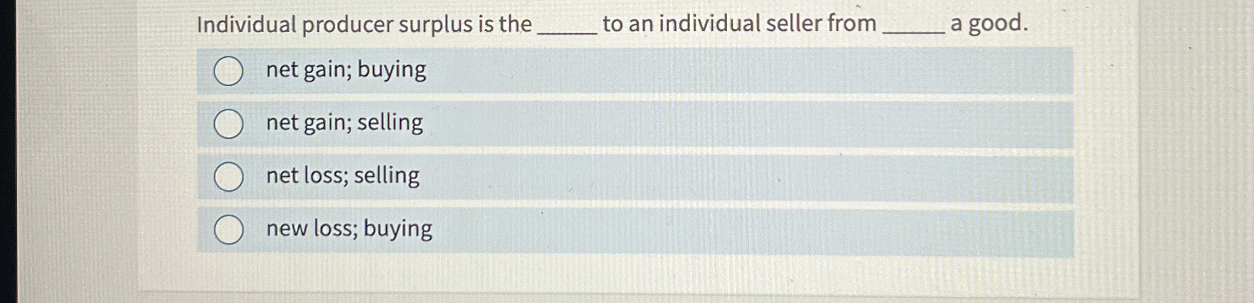 Solved Individual producer surplus is theto an individual | Chegg.com