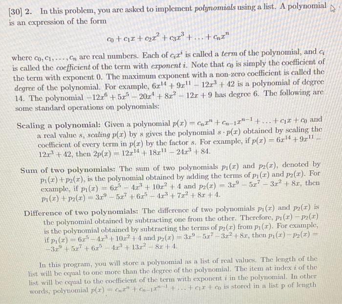 Solved [30] 2. In this problem, you are asked to implement | Chegg.com