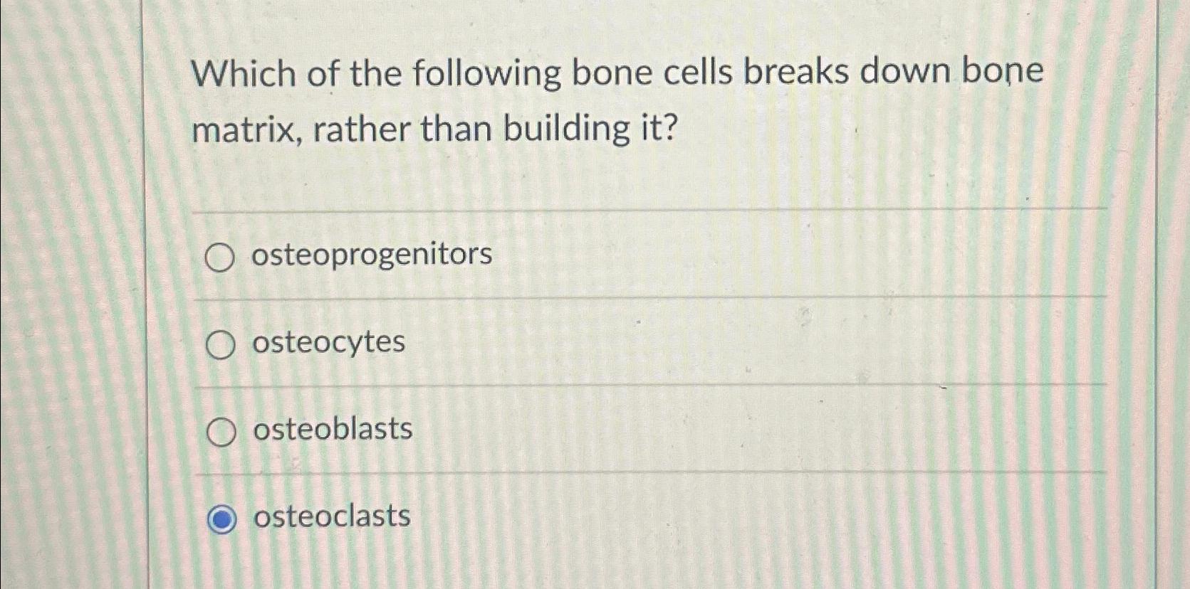 Solved Which of the following bone cells breaks down bone | Chegg.com