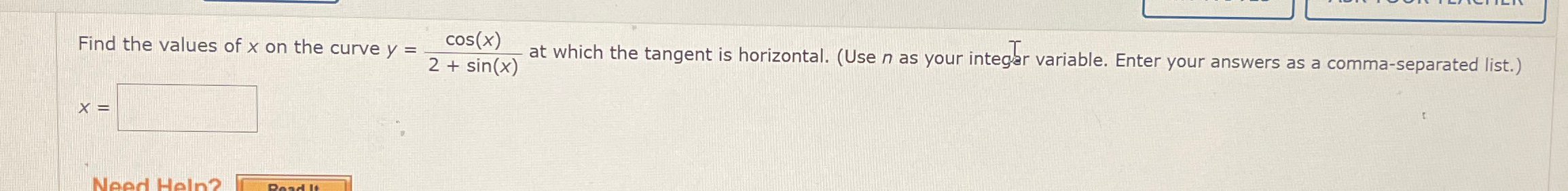 Solved Find the values of x ﻿on the curve y=cos(x)2+sin(x) | Chegg.com
