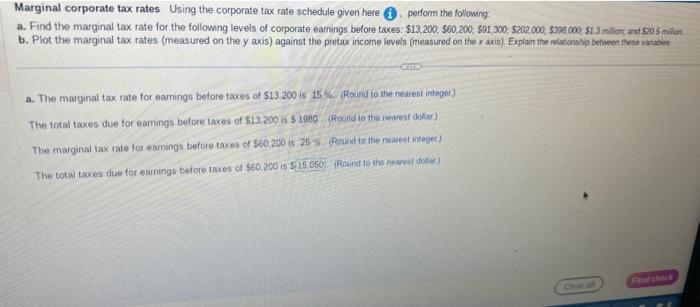 Solved Marginal corporate tax rates Using the corporate tax | Chegg.com