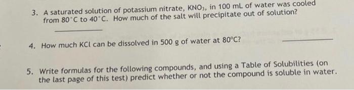Solved A saturated solution of potassium nitrate, KNO, in | Chegg.com