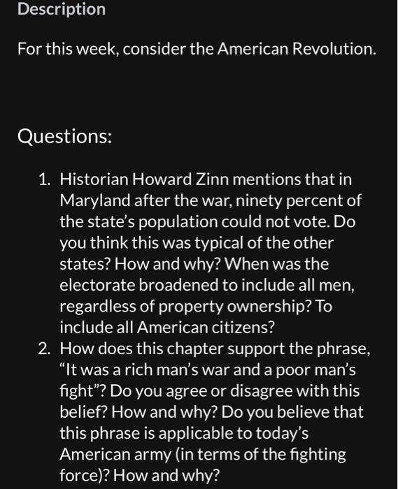 Description For this week, consider the American | Chegg.com