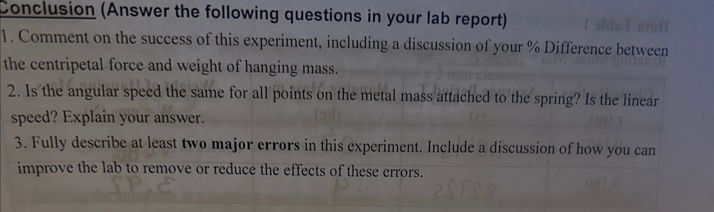 Solved Conclusion (Answer the following questions in your | Chegg.com