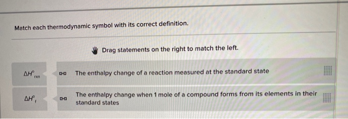 Solved Match each thermodynamic symbol with its correct | Chegg.com