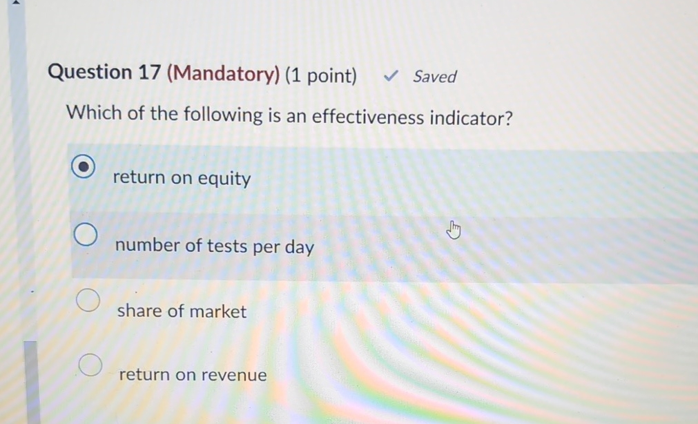 High Quality SOLUTION Question 17 (Mandatory) (1 ﻿point) ﻿SavedWhich of | Chegg.com