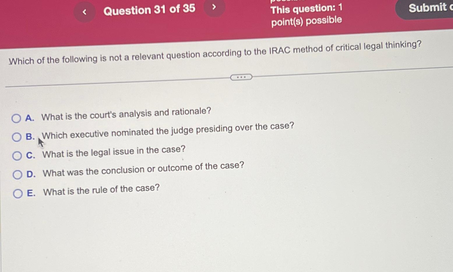 Solved Question 31 ﻿of 35This question: 1Submitpoint(s) | Chegg.com