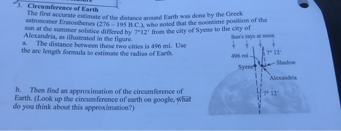 Solved 3. Circumference of Earth The first accurate estimate | Chegg.com
