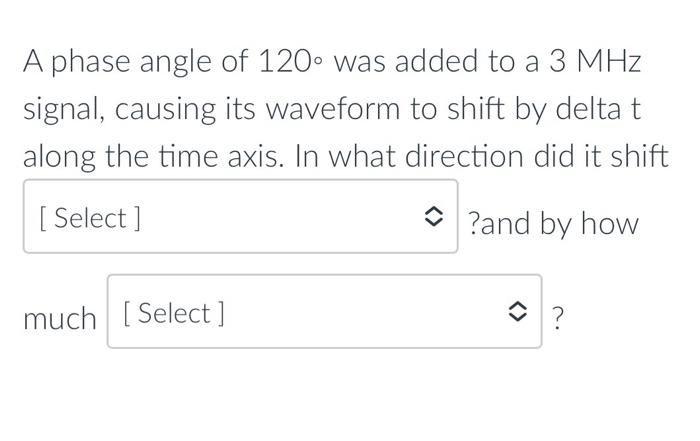 Solved A phase angle of 120∘ was added to a 3MHz signal, | Chegg.com