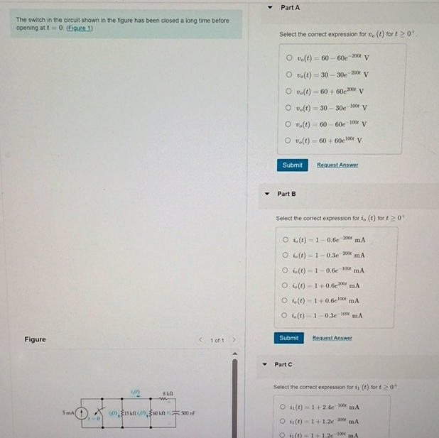 Solved Part AThe switch in the circuil shown in the figure | Chegg.com