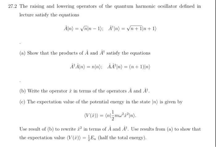 Solved 27.2 The raising and lowering operators of the | Chegg.com
