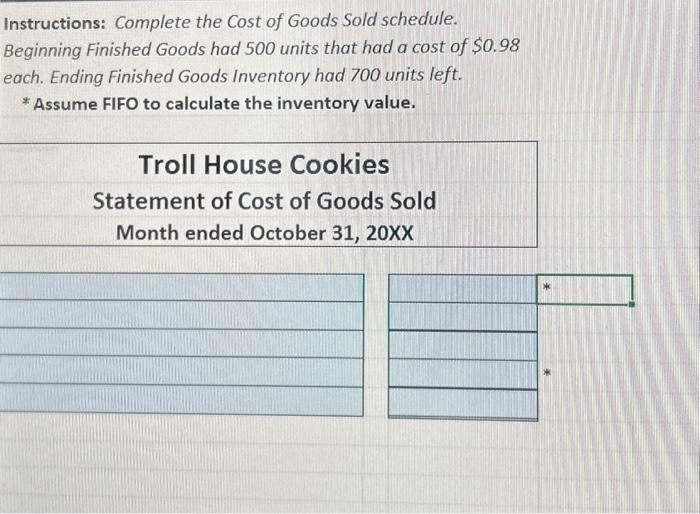 Solved Instructions: Complete the Cost of Goods | Chegg.com