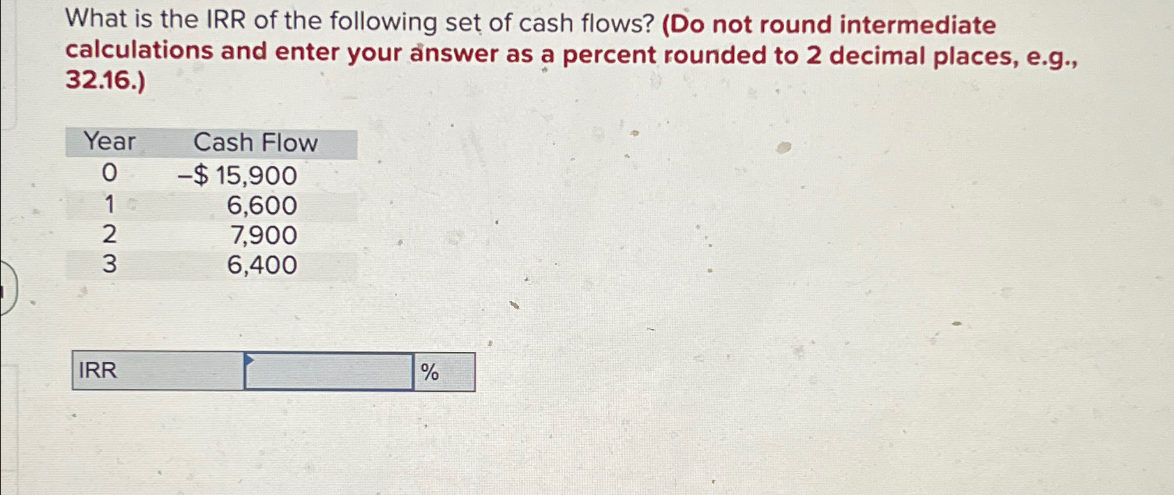 Solved What is the IRR of the following set of cash flows? | Chegg.com