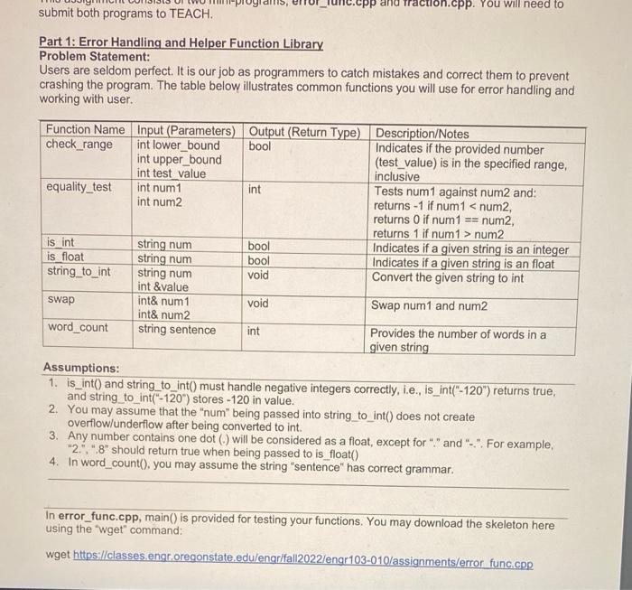 Solved Part 1: Error Handling and Helper Function Library | Chegg.com