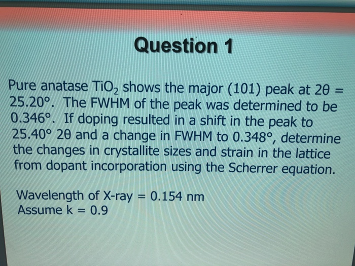 Solved Question 1 Pure anatase TiO2 shows the major (101) | Chegg.com