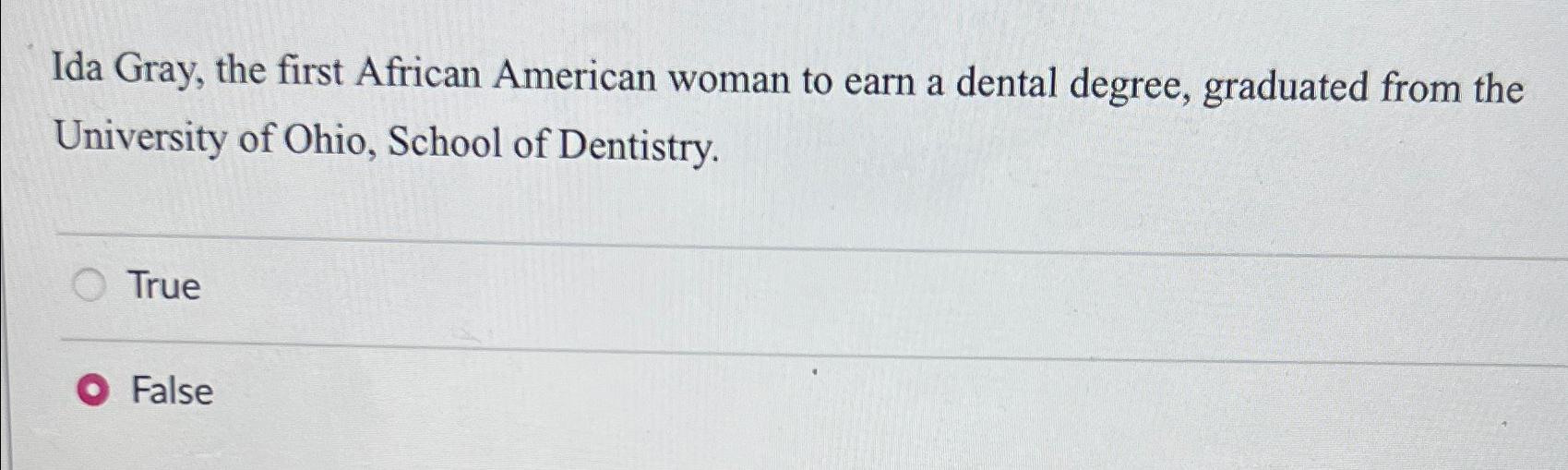 Solved Ida Gray, the first African American woman to earn a | Chegg.com