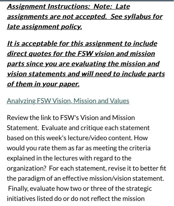 Assignment Instructions: Note: Late assignments are | Chegg.com