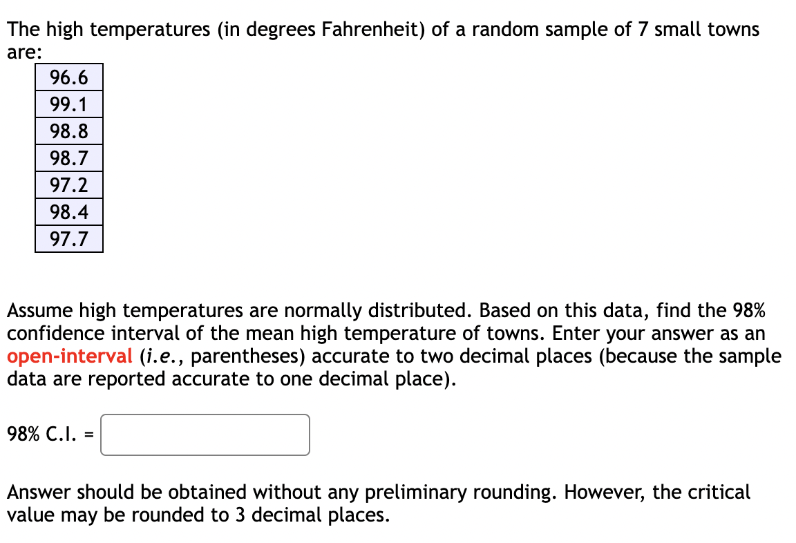 Solved The high temperatures (in degrees Fahrenheit) ﻿of a | Chegg.com