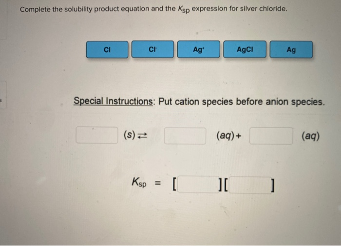 Solved Complete the solubility product equation and the Ksp | Chegg.com
