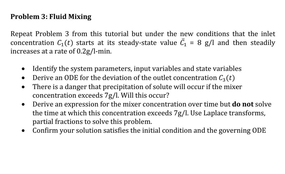 Solved Problem 3: Fluid Mixing Repeat Problem 3 from this | Chegg.com