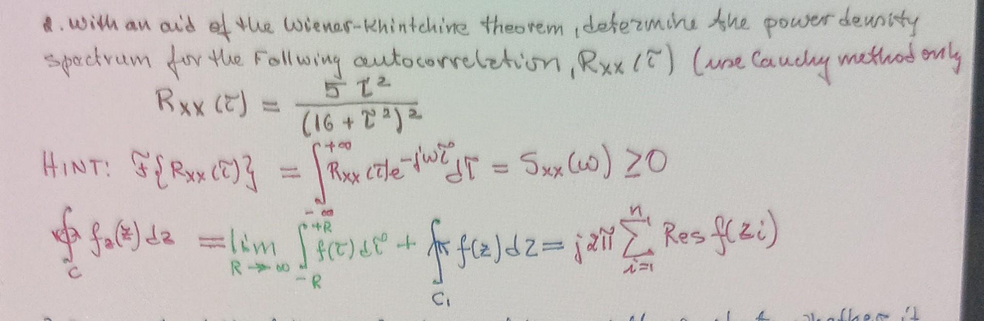 Solved 2. With an aid of the wiener-knintchine theorem, | Chegg.com