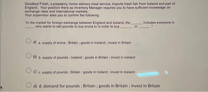 Solved Goodbye Fresh, a prepatory, home delivery meal | Chegg.com