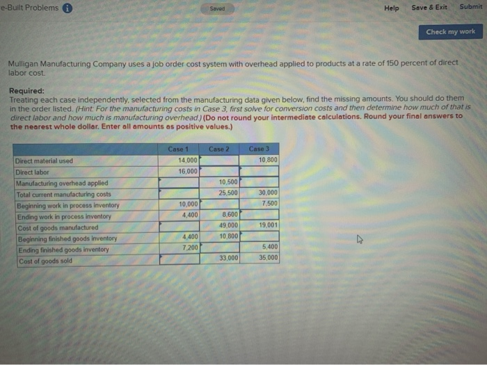 Solved -Built Problems Help Save & Exit Submit Check my work | Chegg.com