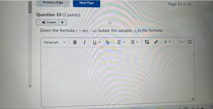 Solved Given the formula y=m(x−a), isolate the variable, x, | Chegg.com