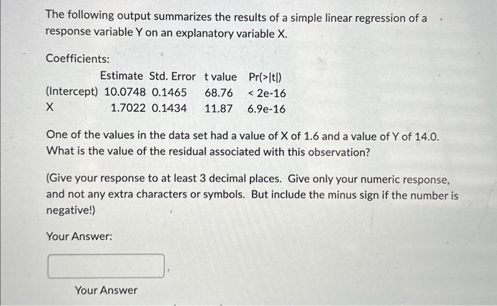 Solved The following output summarizes the results of a | Chegg.com