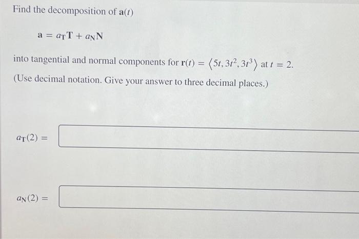 Solved Find the decomposition of a(t) a=aTT+aNN into | Chegg.com