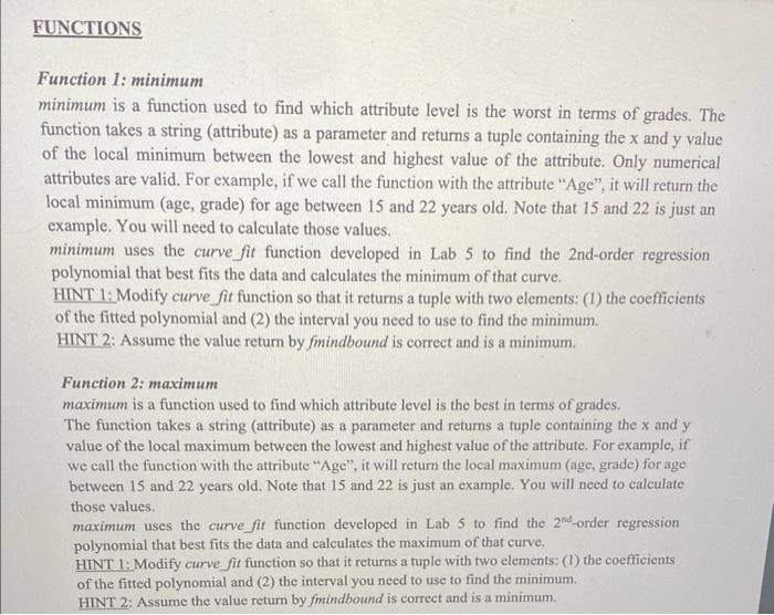 Solved Function 1: minimum minimum is a function used to | Chegg.com