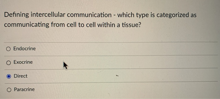 Solved Defining intercellular communication - which type is | Chegg.com